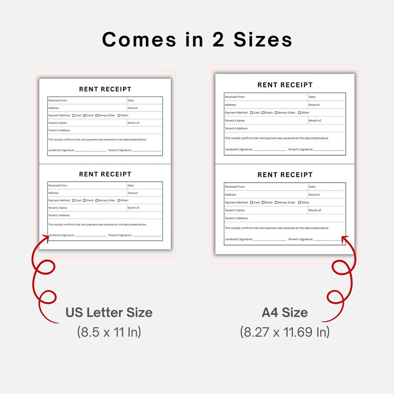 Editable Rent Receipt Template, Printable Rent Payment Form, Landlord ...