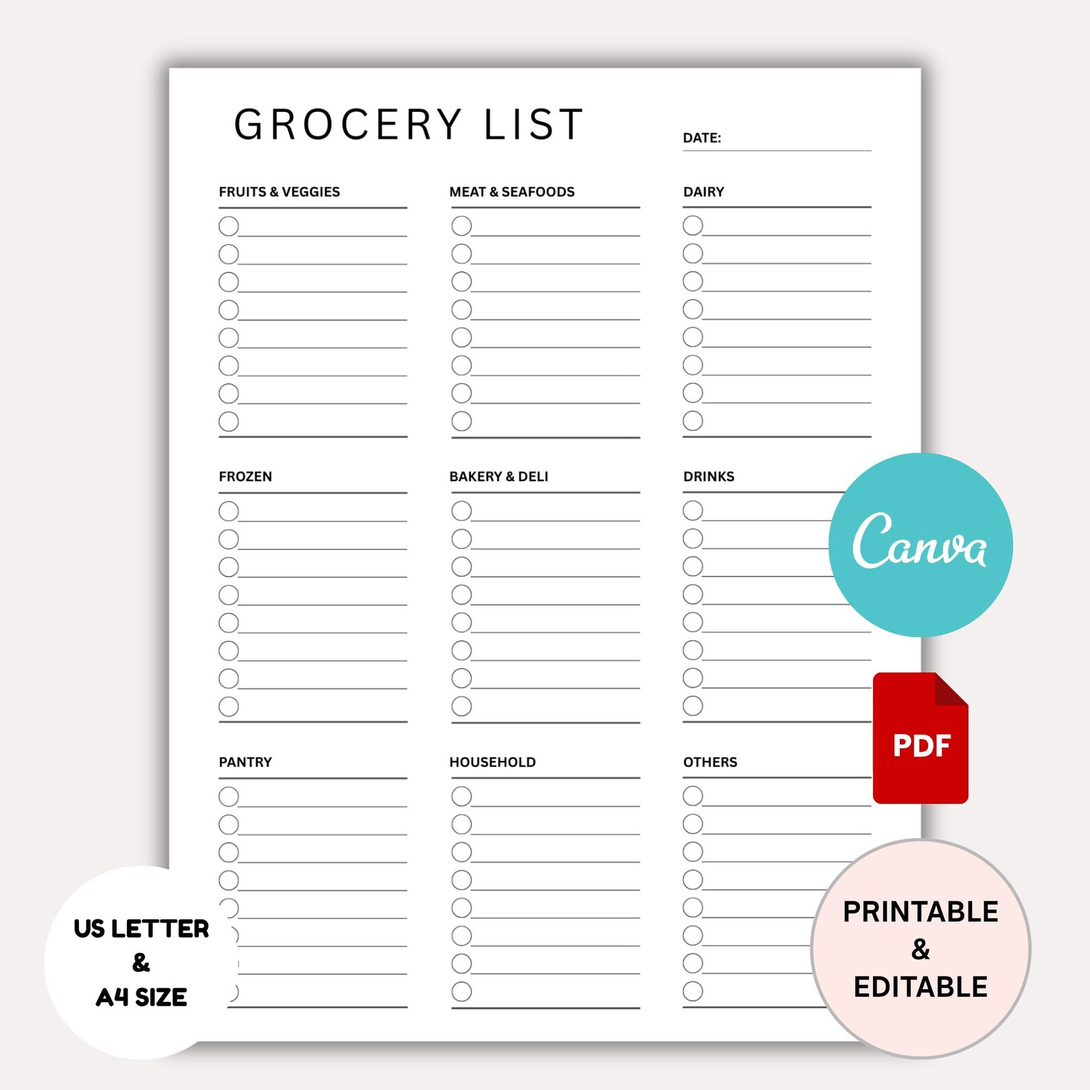 Weekly Grocery List Printable: Editable Canva Template (a4/a5/letter ...