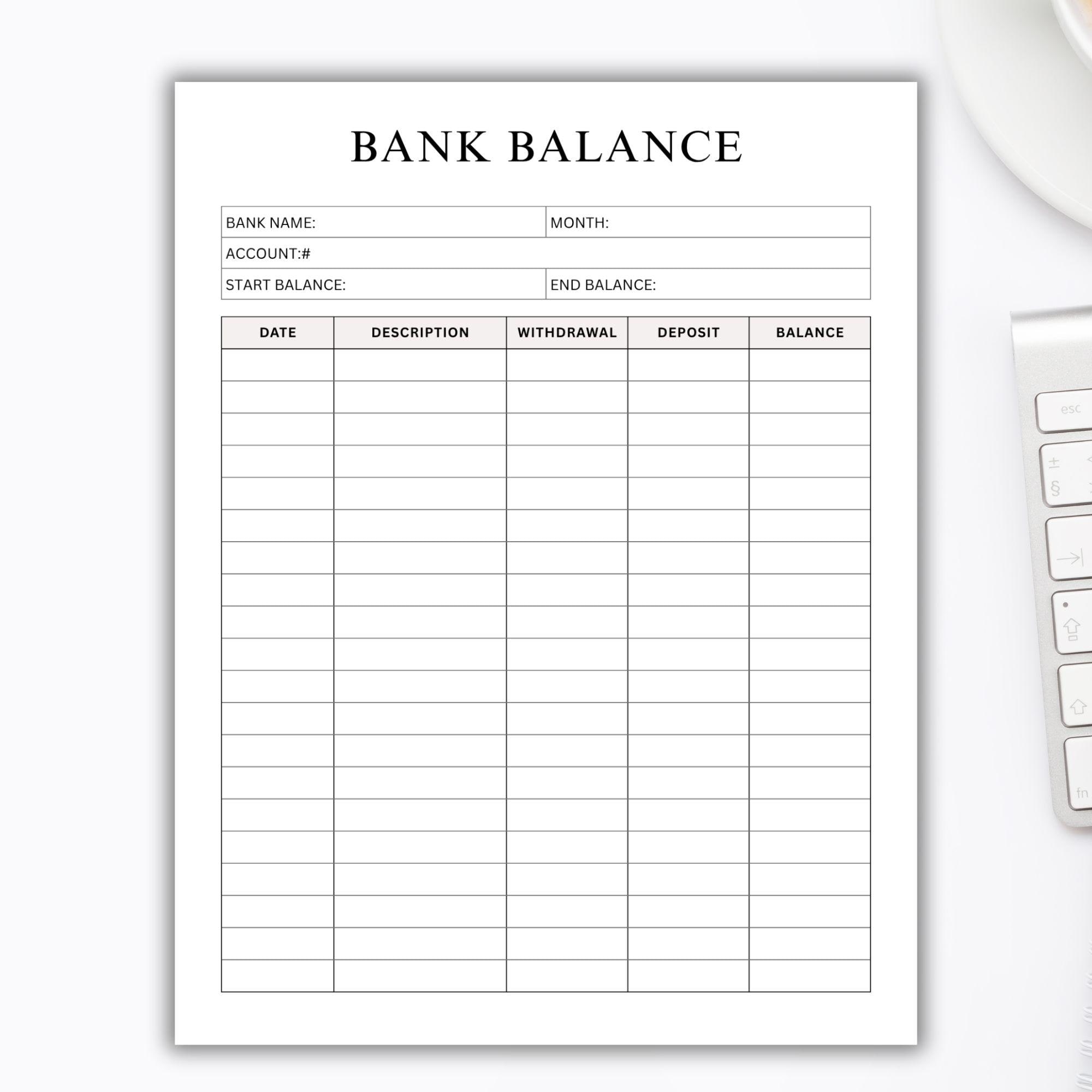 Printable Bank Balance Sheet: Finance Tracker (A4 & US Letter PDF) - Etsy