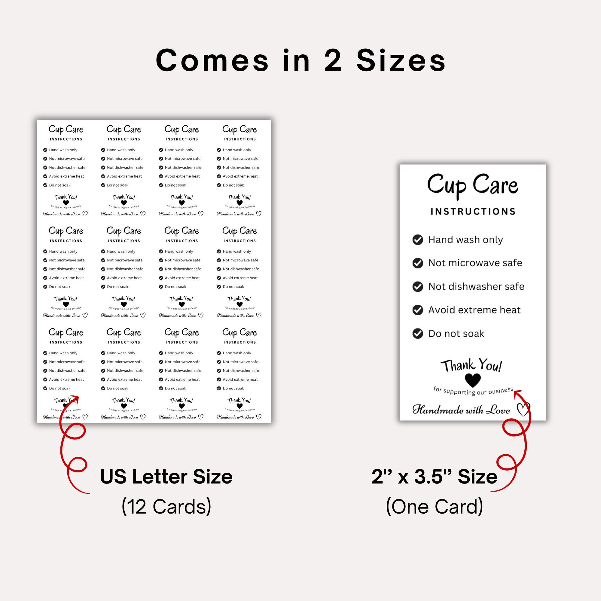 Tumbler Cup Care Instructions Card | Cup Care Card Template | Cup Care ...