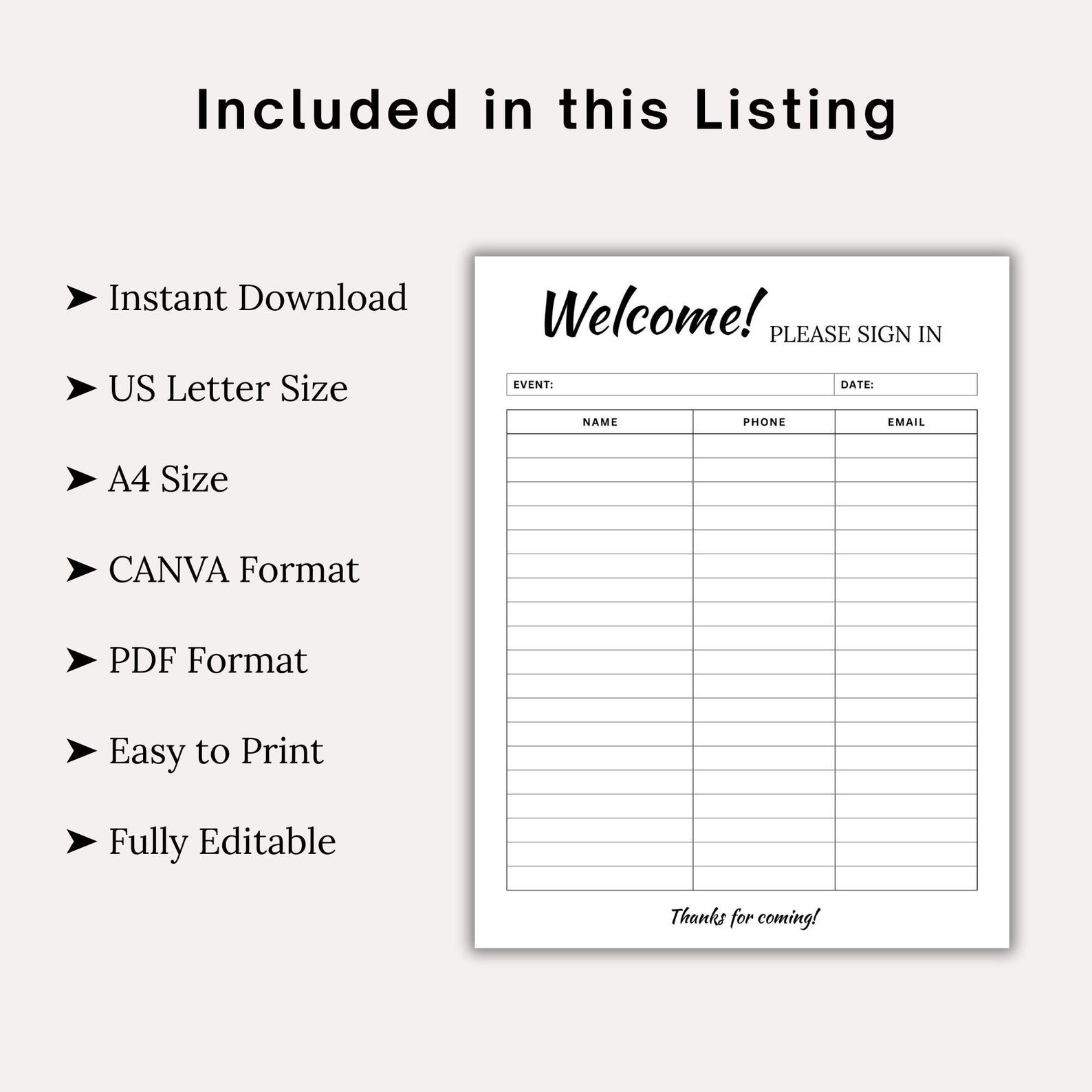 Printable Sign-in Sheet Template: Open House, Meeting, Realtors (canva ...