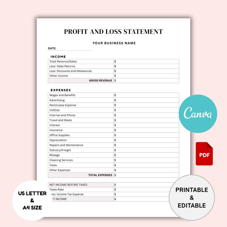 Printable Profit and Loss Template: Small Business Income Tracker ...