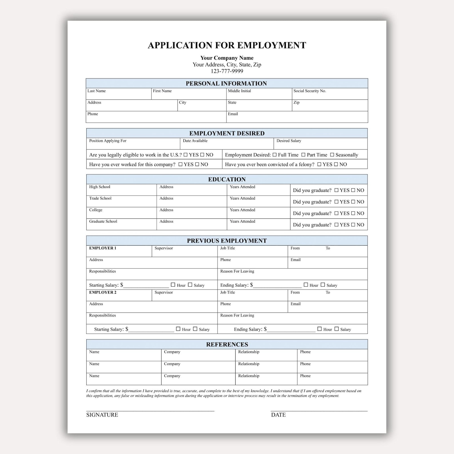 Application for Employment Form Editable | Job Application Template ...