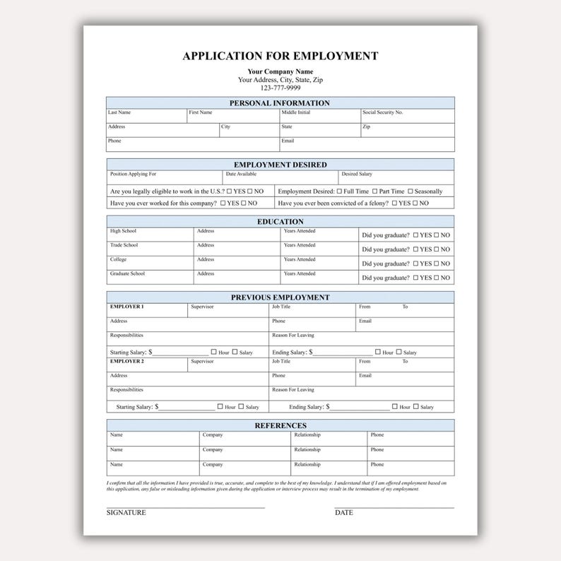 Editable Job Application Template: US Letter & A4 (google Docs, Word ...