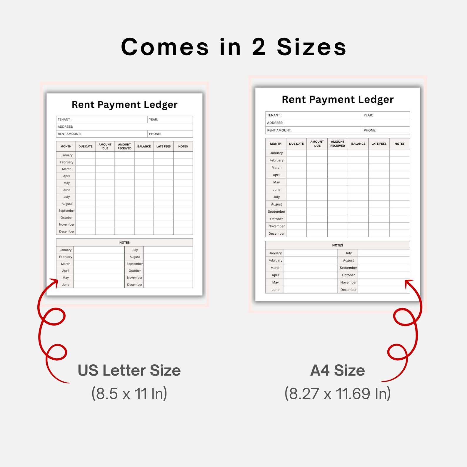 Printable Monthly Rent Payment Ledger: Landlord Rental Income Log (PDF ...