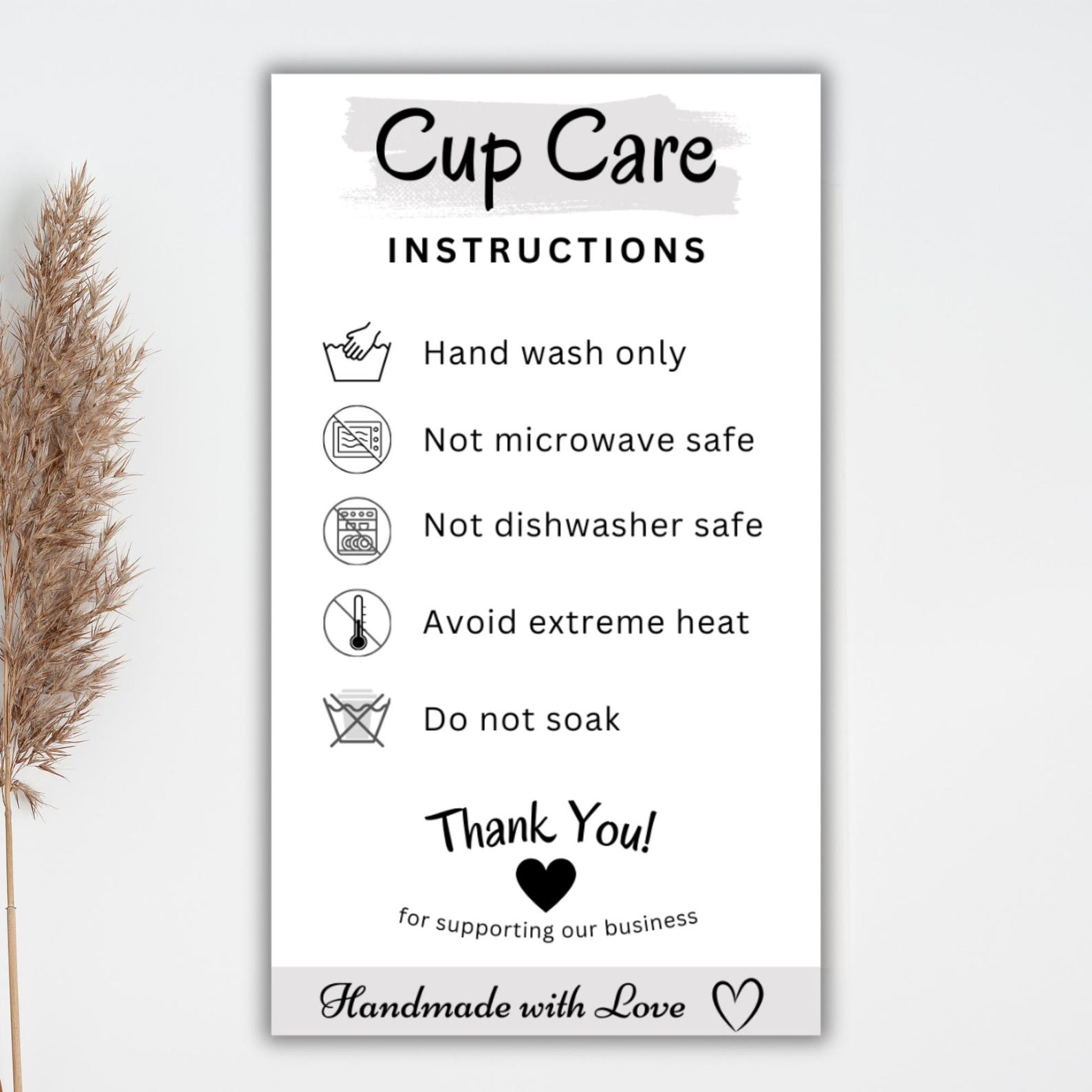 Tumbler Cup Care Instructions Card, Cup Care Card Template, Cup Care ...