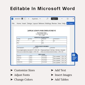Editable Job Application Template: US Letter & A4 (google Docs, Word ...