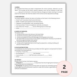 Editable Catering Services Contract Template: Event Agreement (PDF ...
