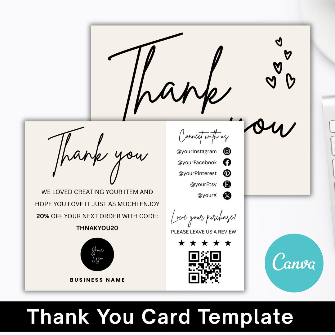 Printable Thank You Card | DIY Marketing Cards Template Design | Thank ...