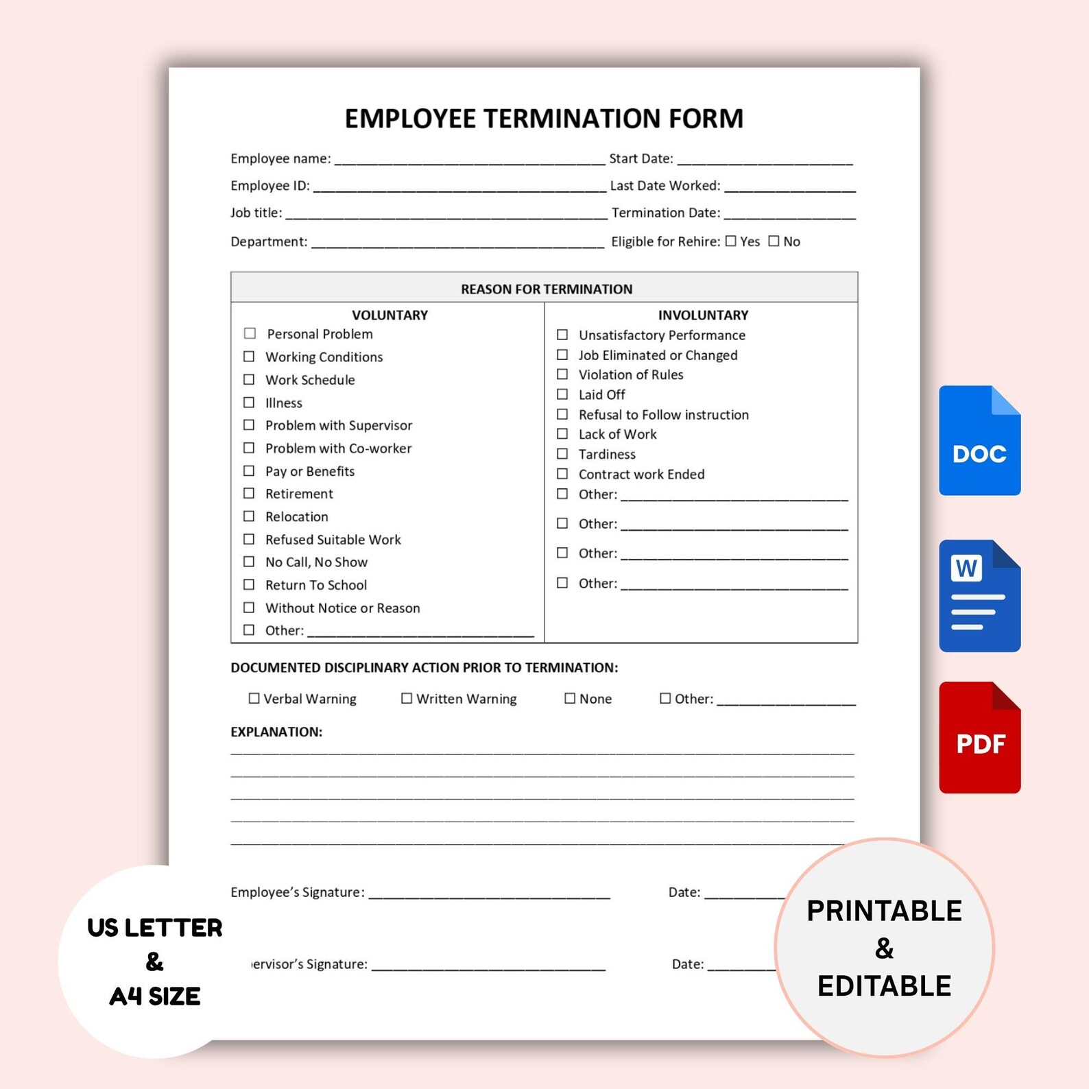 Employee Termination Form Template: Editable HR Offboarding (word, PDF ...