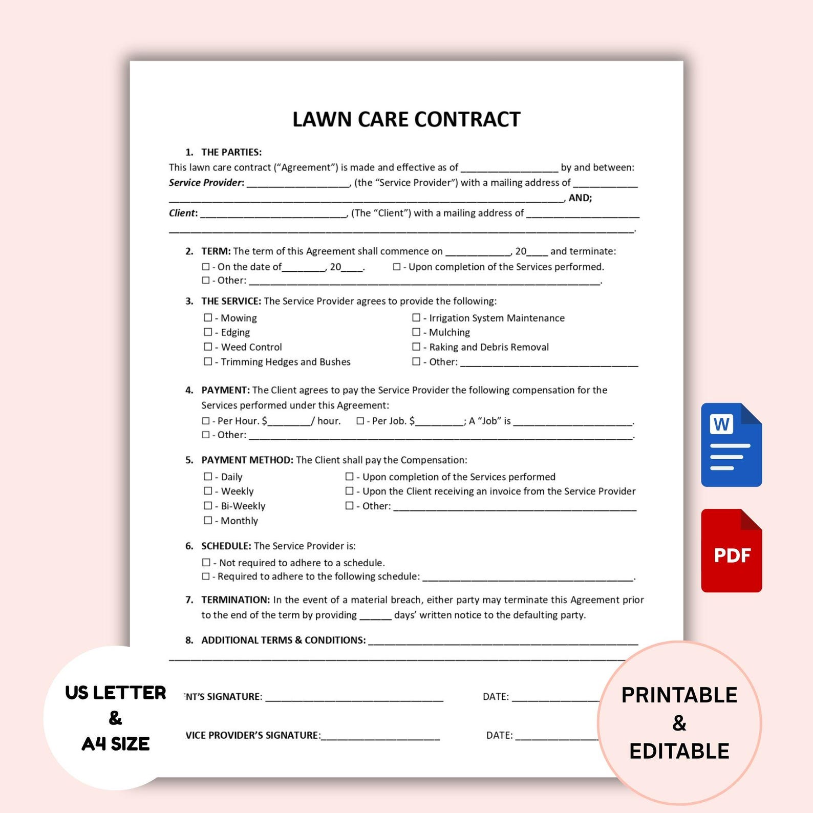 Editable Lawn Care Contract Word | Landscaping Agreement Form | Garden ...