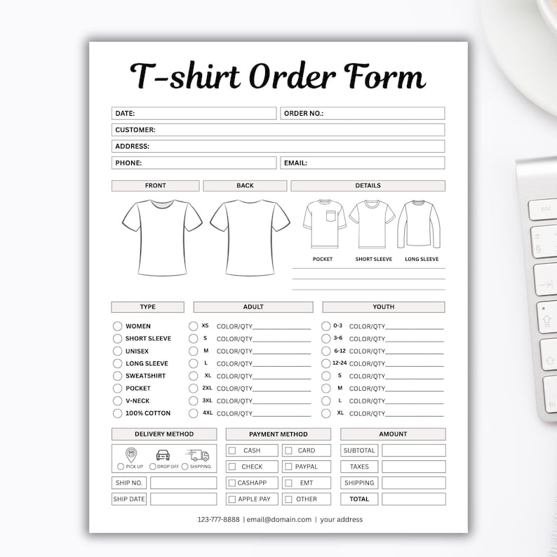 T-shirt Order Form Printable: Custom Business Template (canva Editable ...