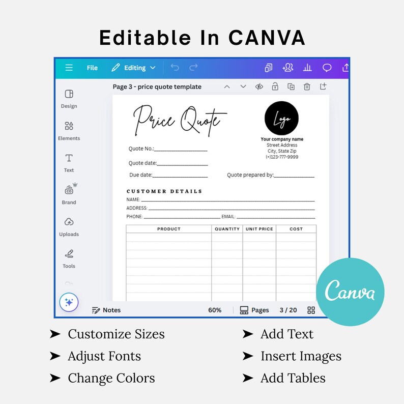 Editable Order Form Templates: Small Business Invoice, Canva (US Letter ...