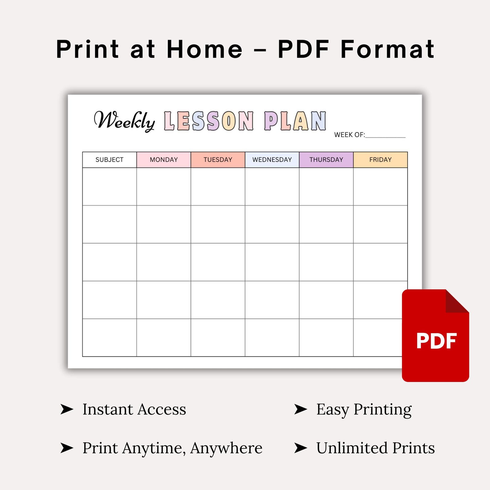 Weekly Lesson Plan Template: Teacher Planner, Classroom Schedule (PDF ...