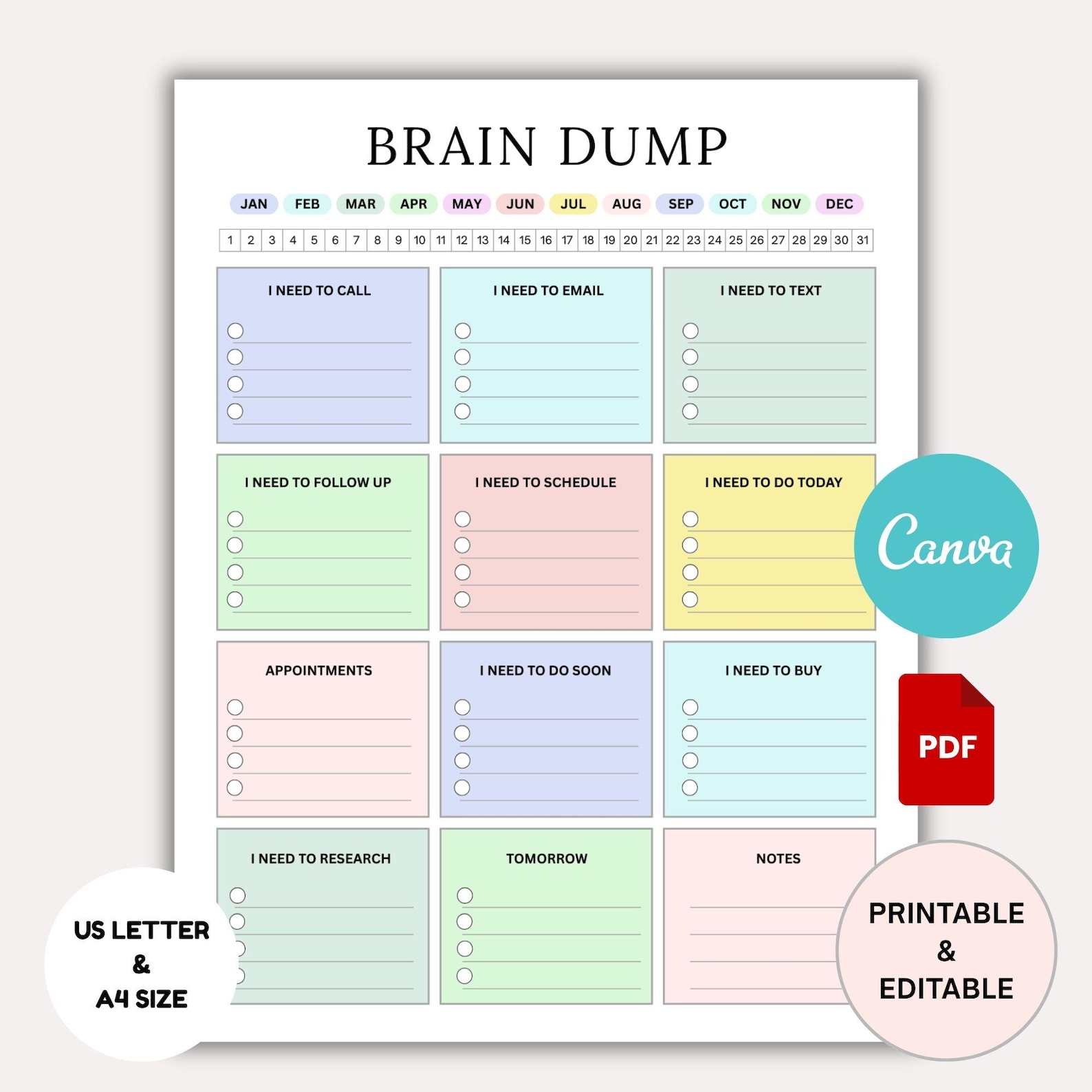 Editable ADHD Brain Dump Printable, ADHD Daily Planner, to Do List ...
