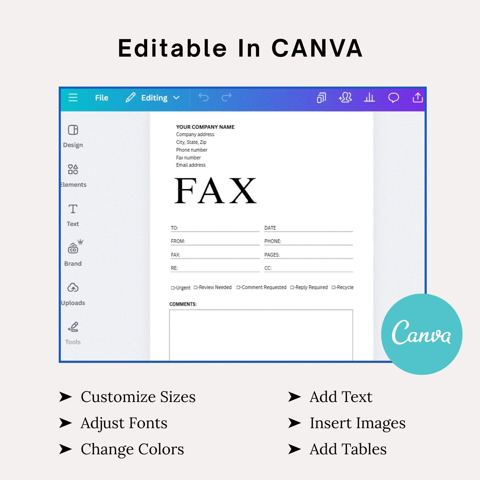 Fax Cover Sheet Editable, Fax Sheet, Personal Fax Cover, Administrative ...