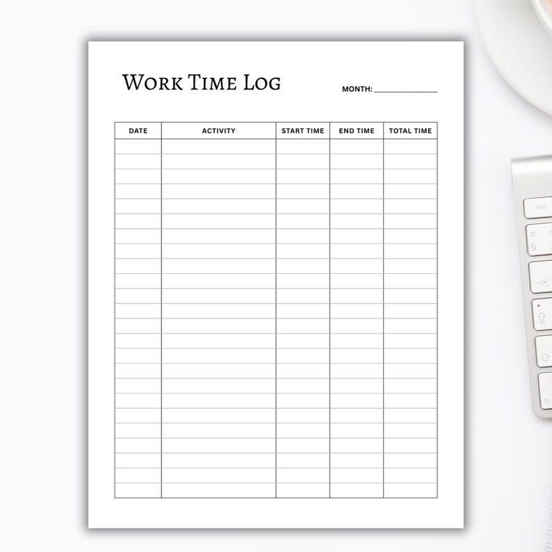 Time Log Tracker Printable | Time Spent Tracker | Working Hours Log ...