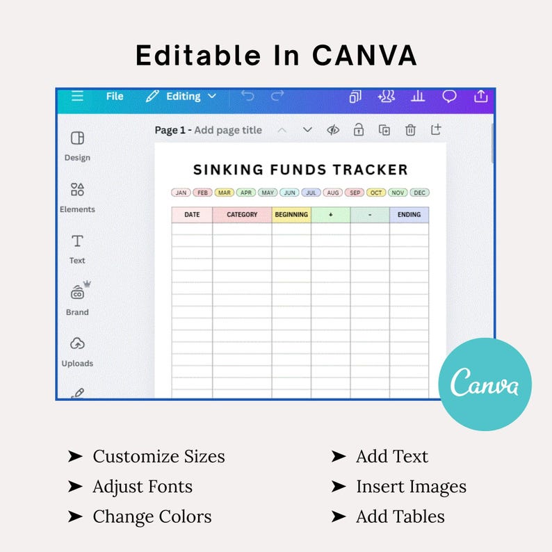 Editable Sinking Funds Tracker: Printable Budget Planner (digital ...