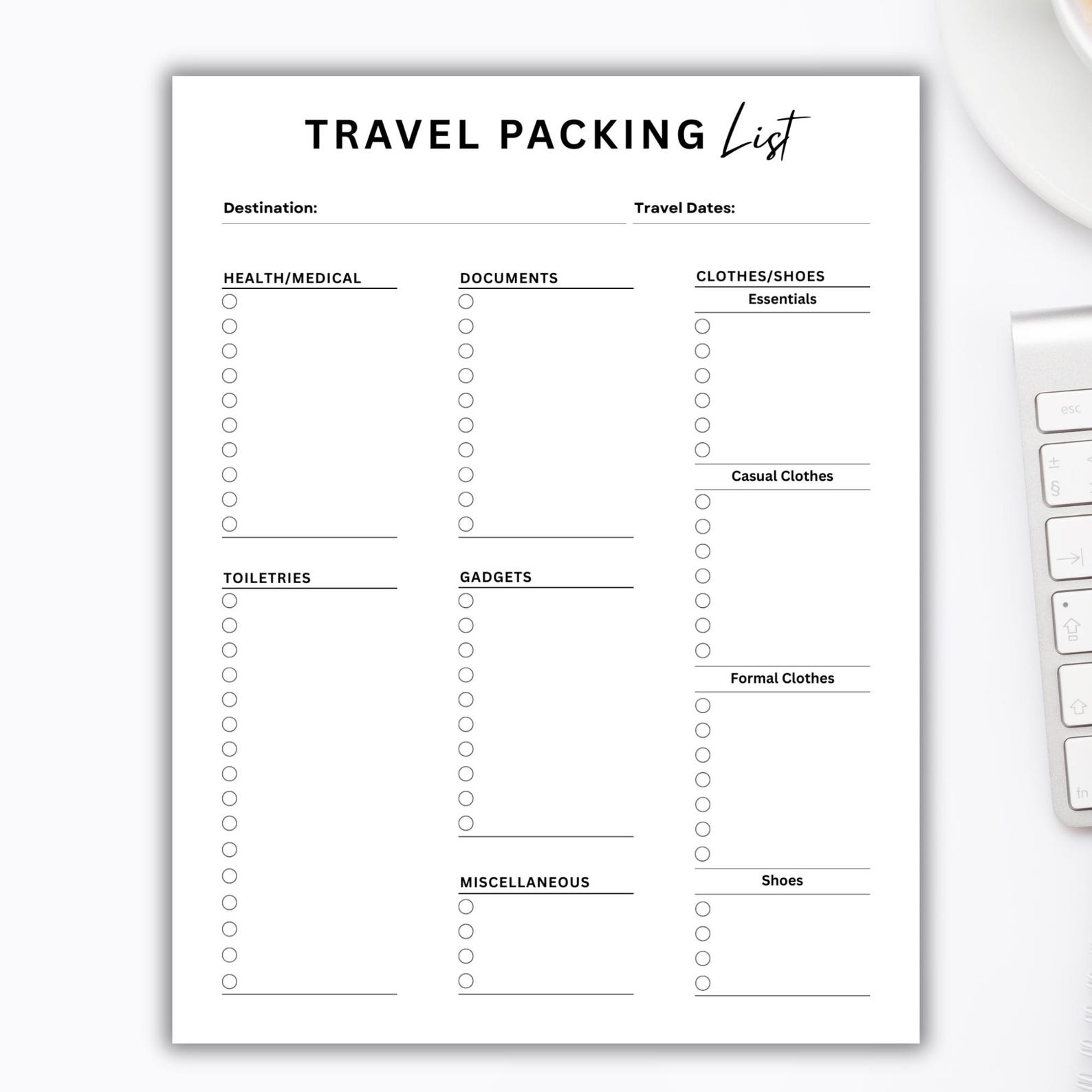 Travel Packing List Printable: Vacation Planner & Checklist (PDF ...