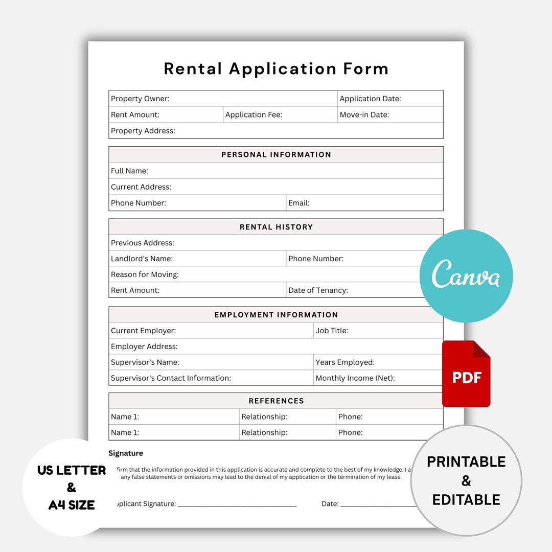 Editable Rental Application Form | Printable Landlord Rental Application Template | Tenant ...