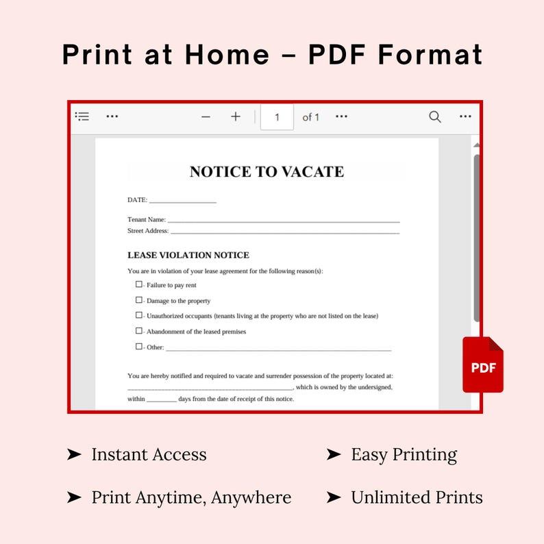 Editable Notice to Vacate Template: Landlord Eviction Letter (word, Google Docs, PDF) - Etsy