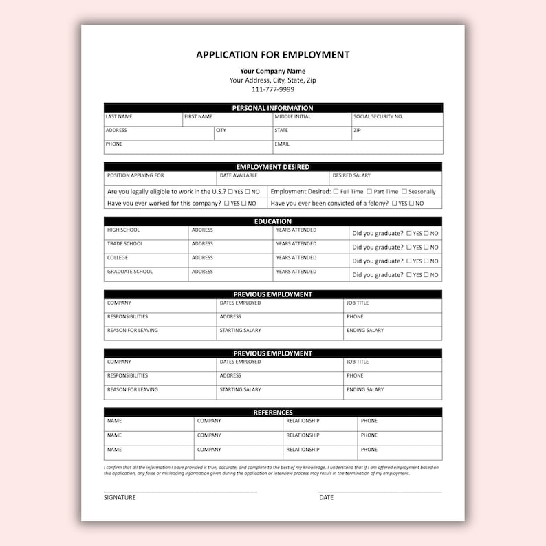 Editable Job Application Template: Google Docs & MS Word (instant ...