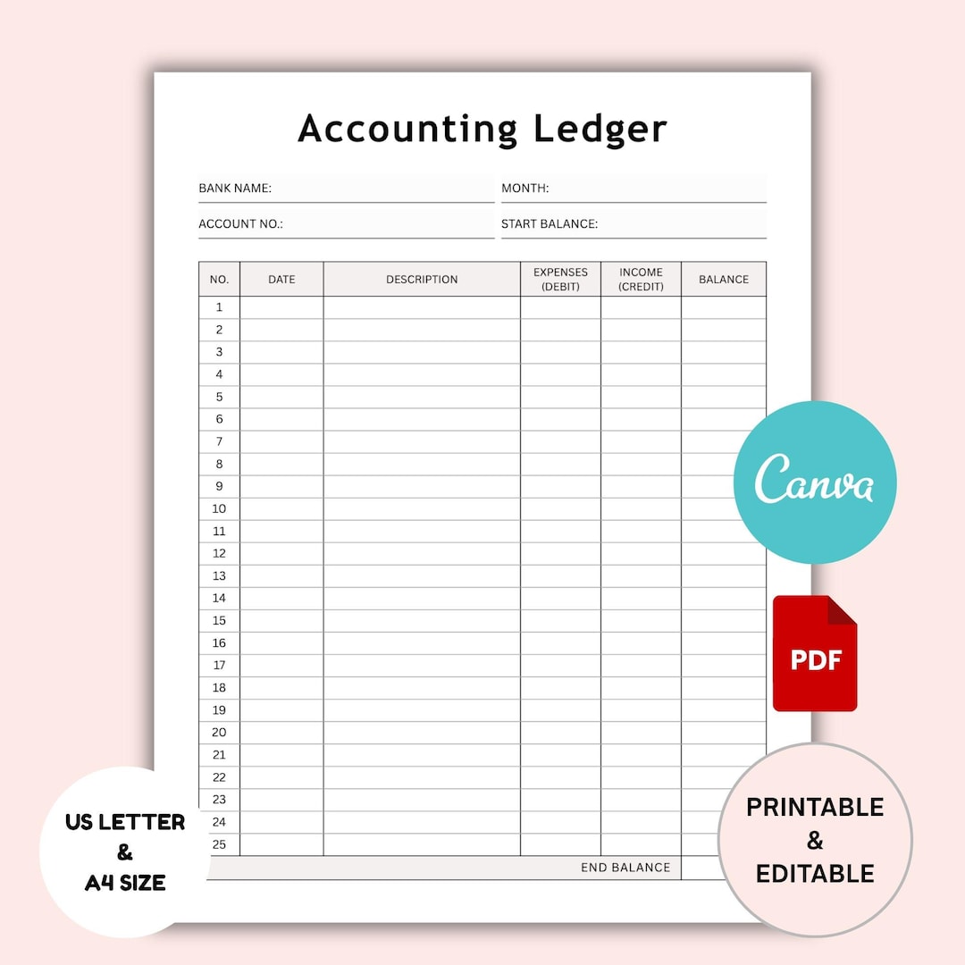 Printable Accounting Ledger Book PDF | Budget Inserts | Money Expense ...