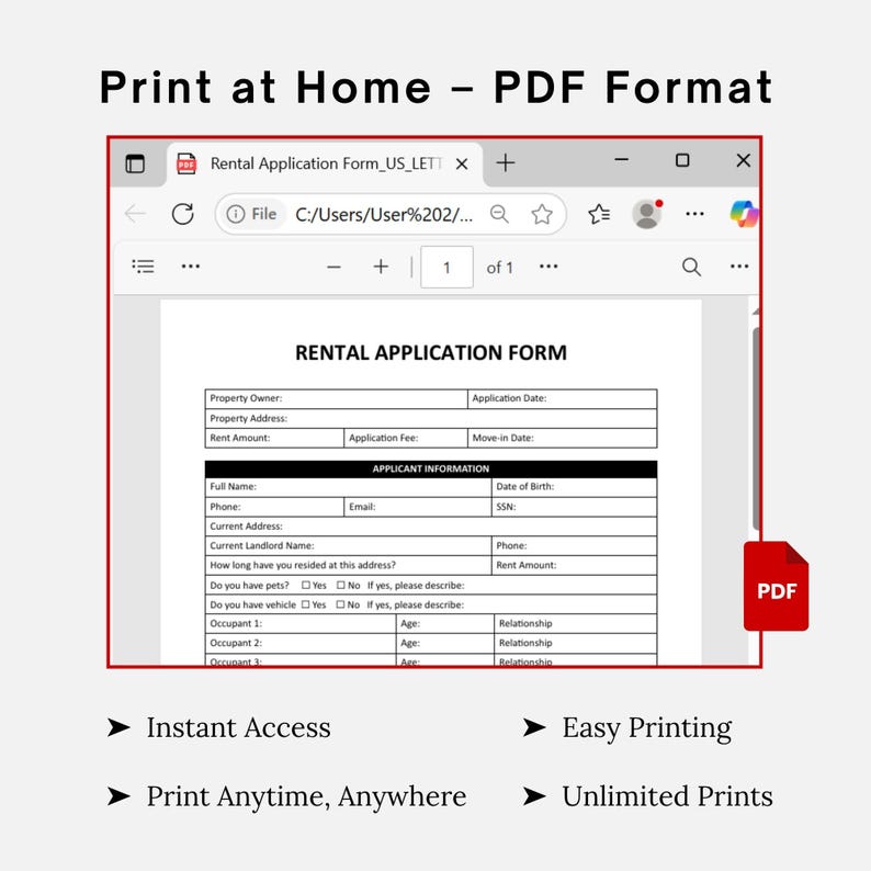 Printable Rental Application Form | Editable Landlord Rental ...