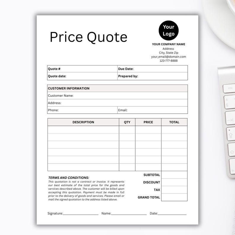 Quote Template, Quote Form, Job Quote, Job Proposal, Editable Quotation ...