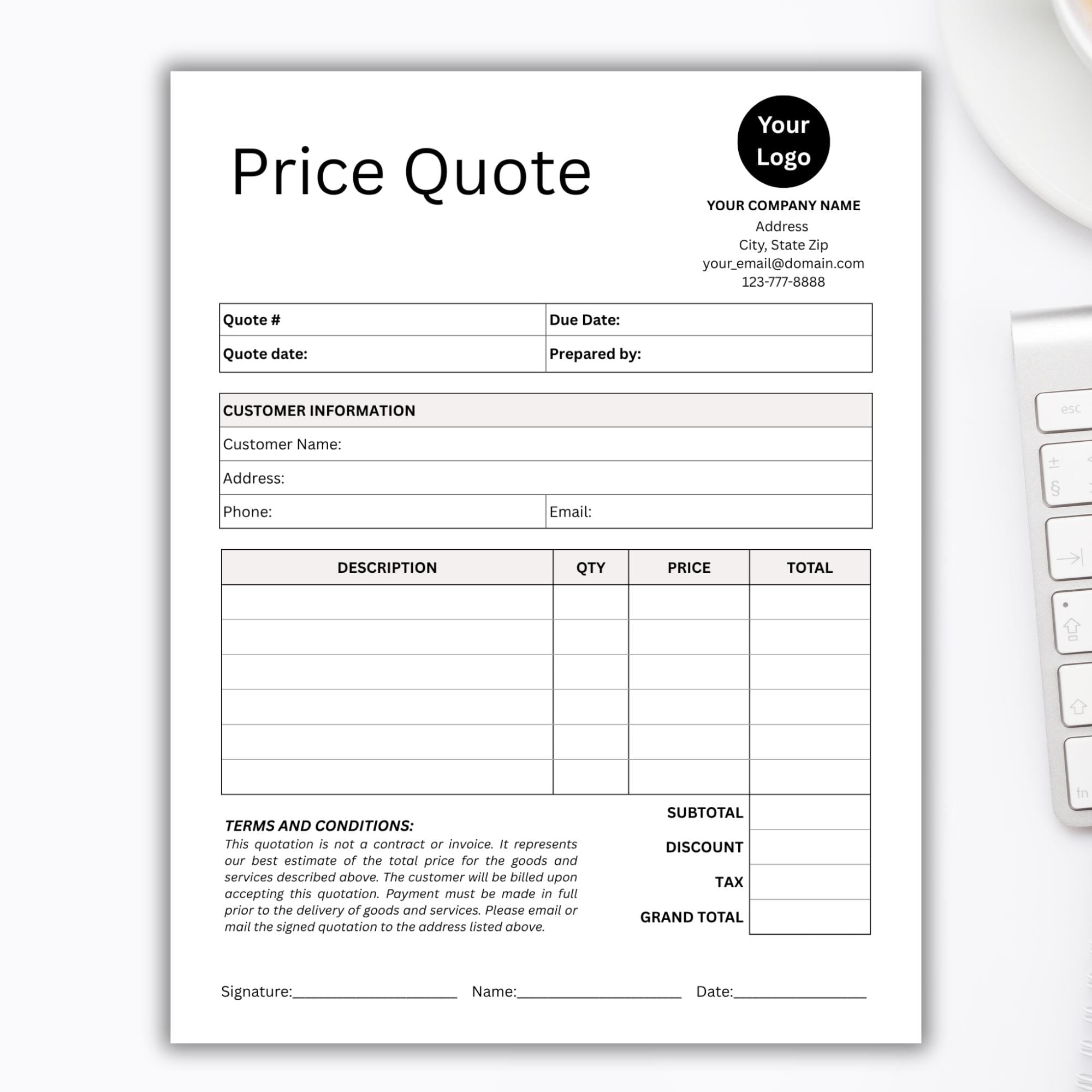 Quote Template, Quote Form, Job Quote, Job Proposal, Editable Quotation ...