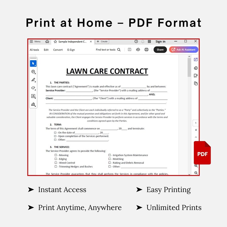 Lawn Care Agreement Template Editable, Landscaping Service Contract ...