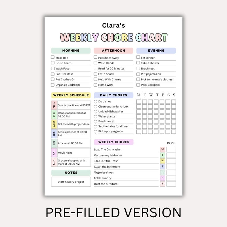 Editable Responsibility Chore Chart for Kids, Printable Responsibility ...