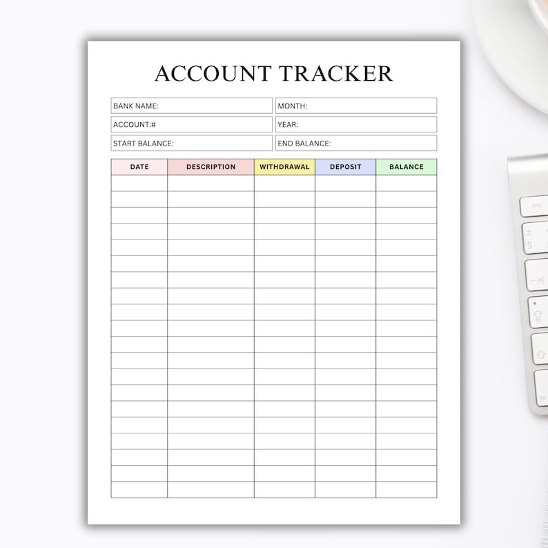 Printable Bank Balance Sheet: Finance Log, Savings Tracker (A4 & US ...
