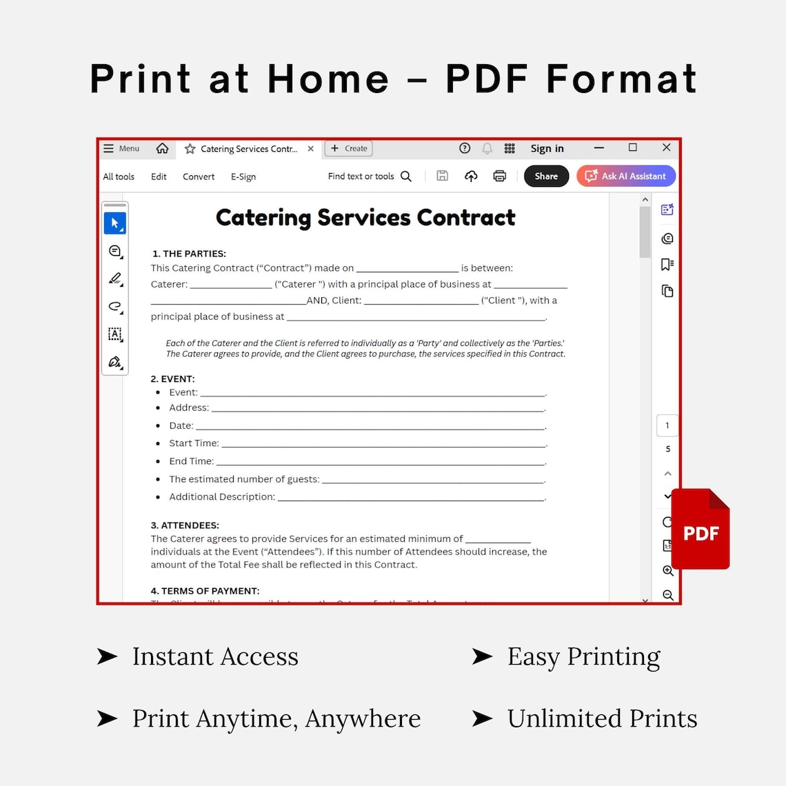 Editable Catering Services Contract Template: Event Agreement (PDF ...