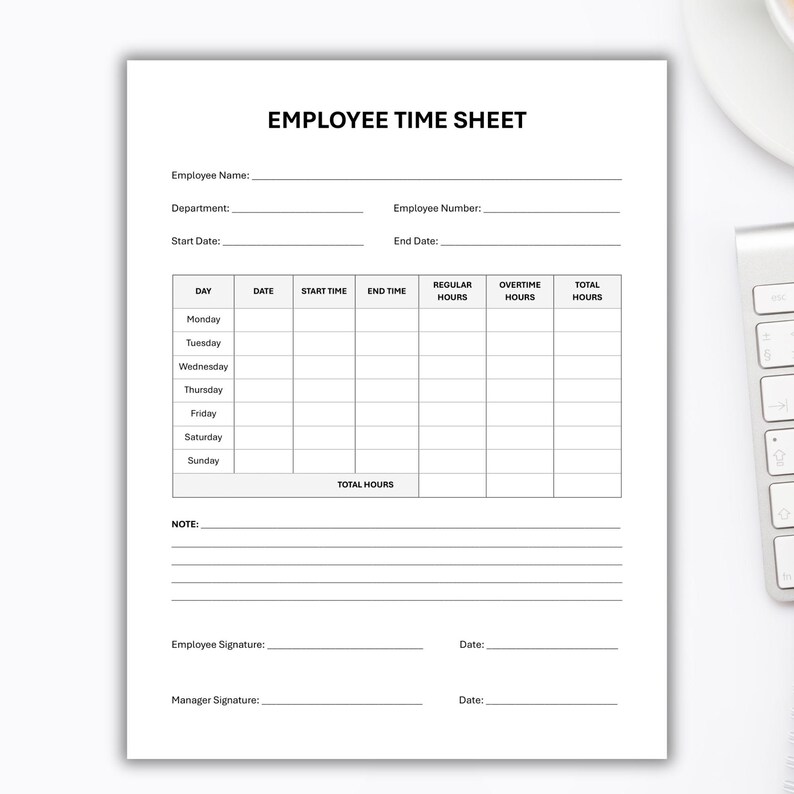 Employee Time Sheet Log Printable | Small Business Timecard Sheet ...