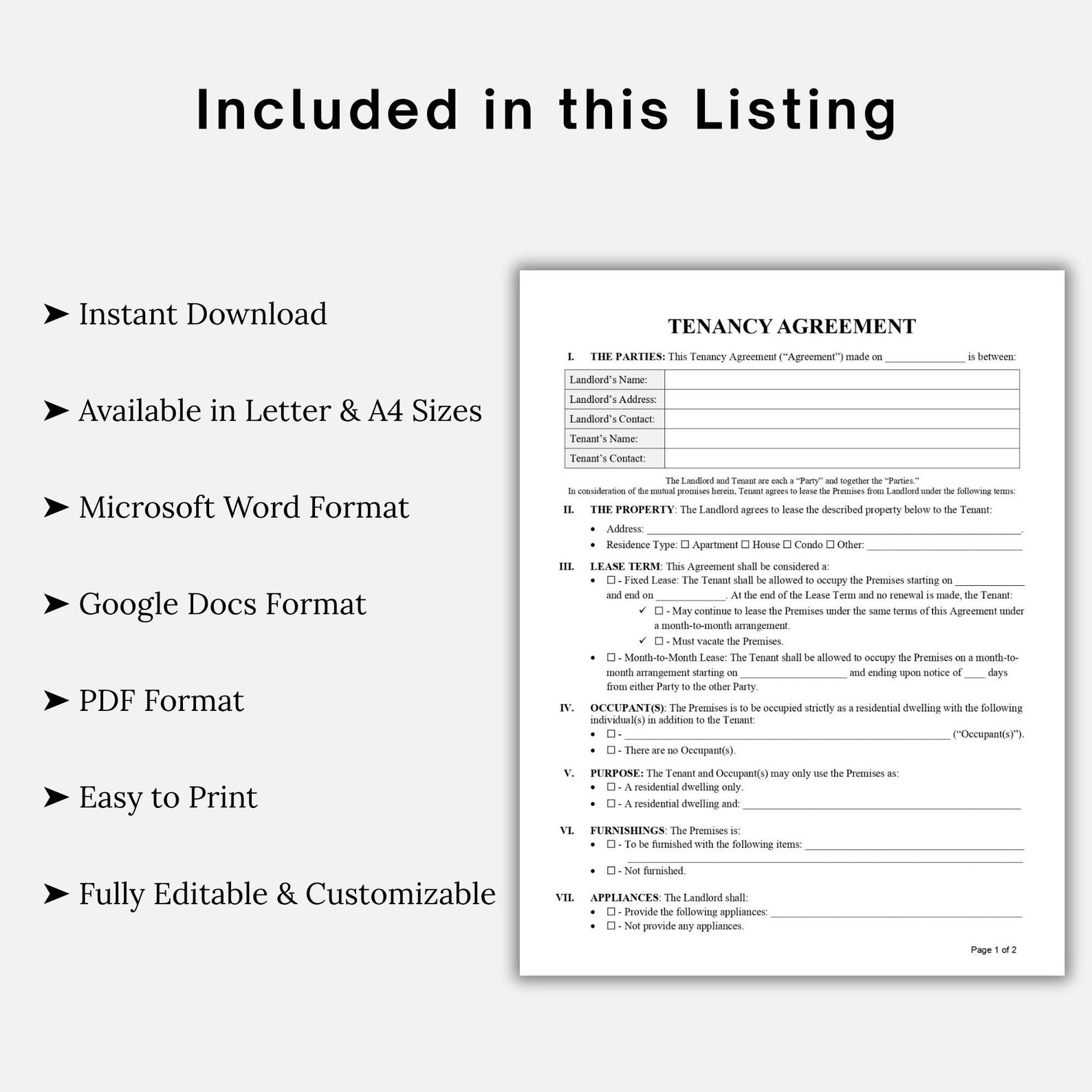 Simple Tenancy Agreement Template Printable | Rent a Room Tenancy ...