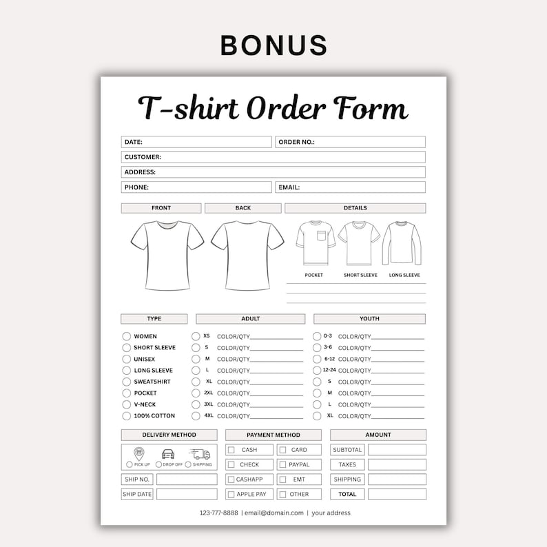 Editable T-shirt Order Form: Printable Custom Shirt Sheet (canva ...