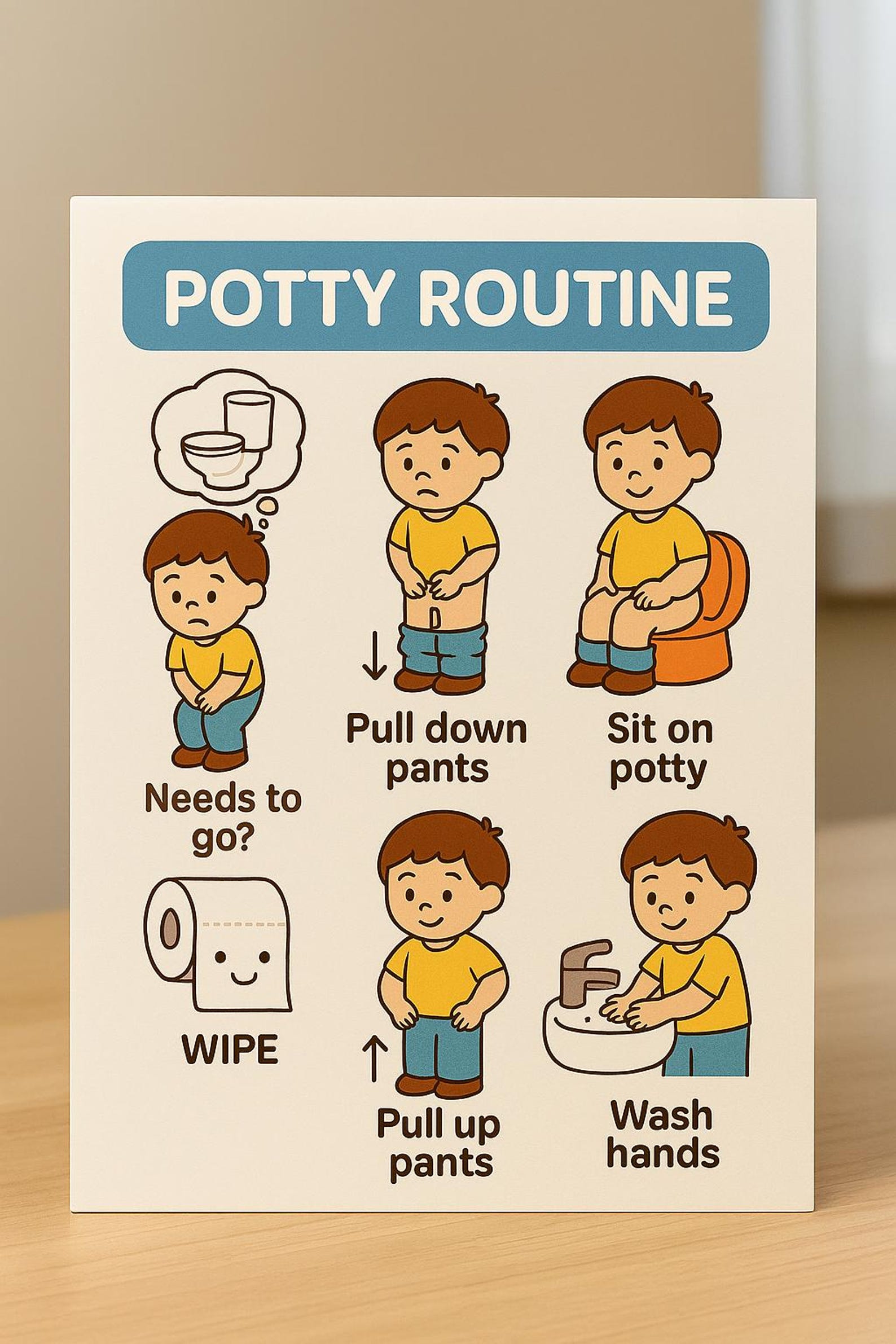 Potty Routine Visual Chart for Boys – Printable Toddler Bathroom ...