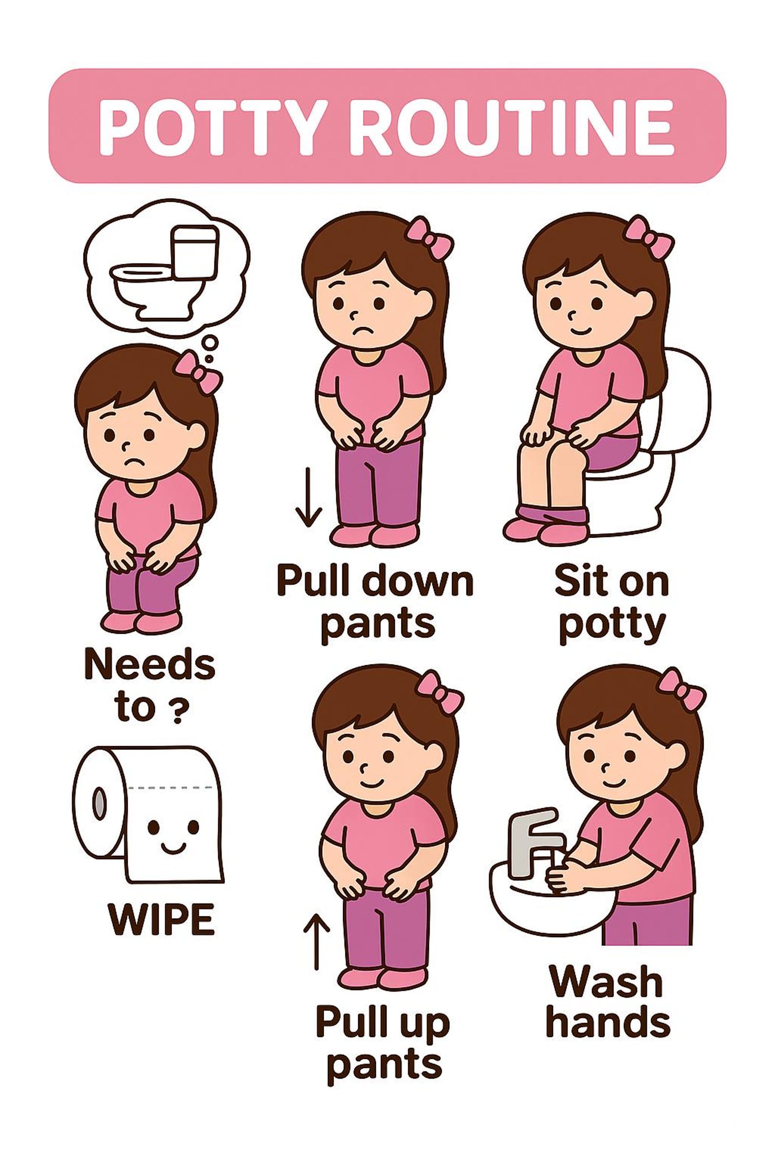 Printable Girl Potty Routine Chart – Visual Bathroom Routine for ...
