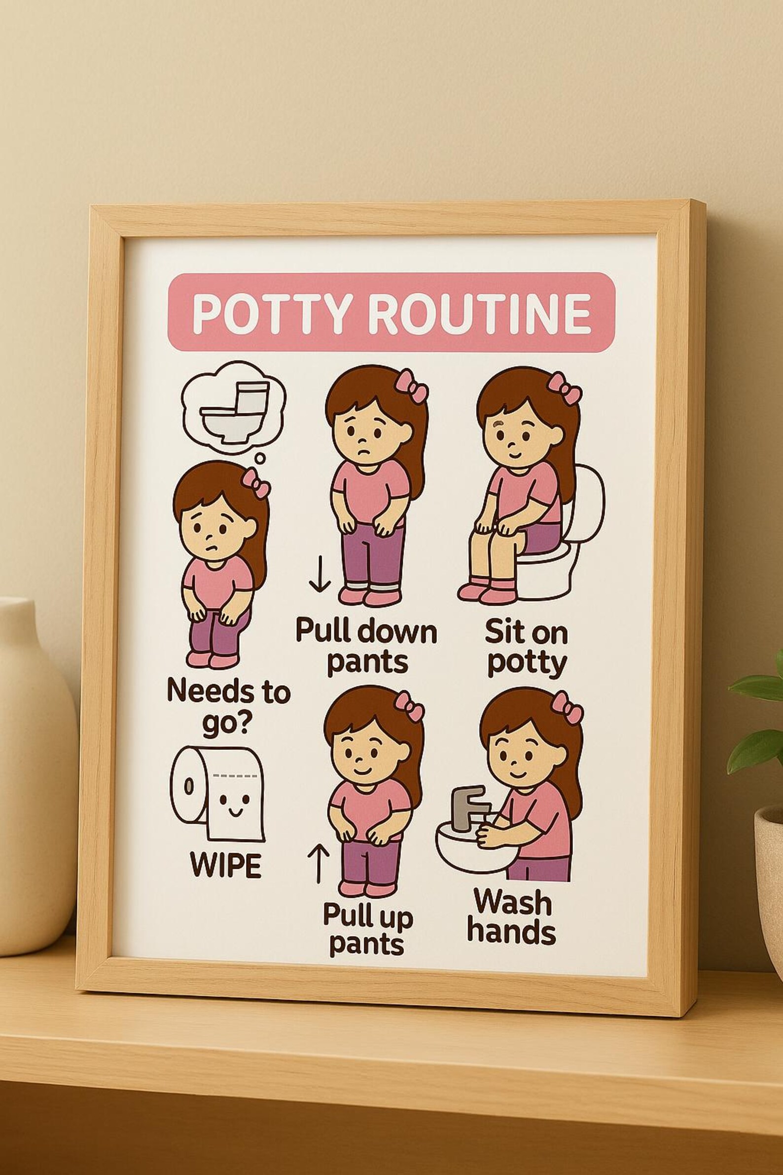 Printable Girl Potty Routine Chart – Visual Bathroom Routine for ...