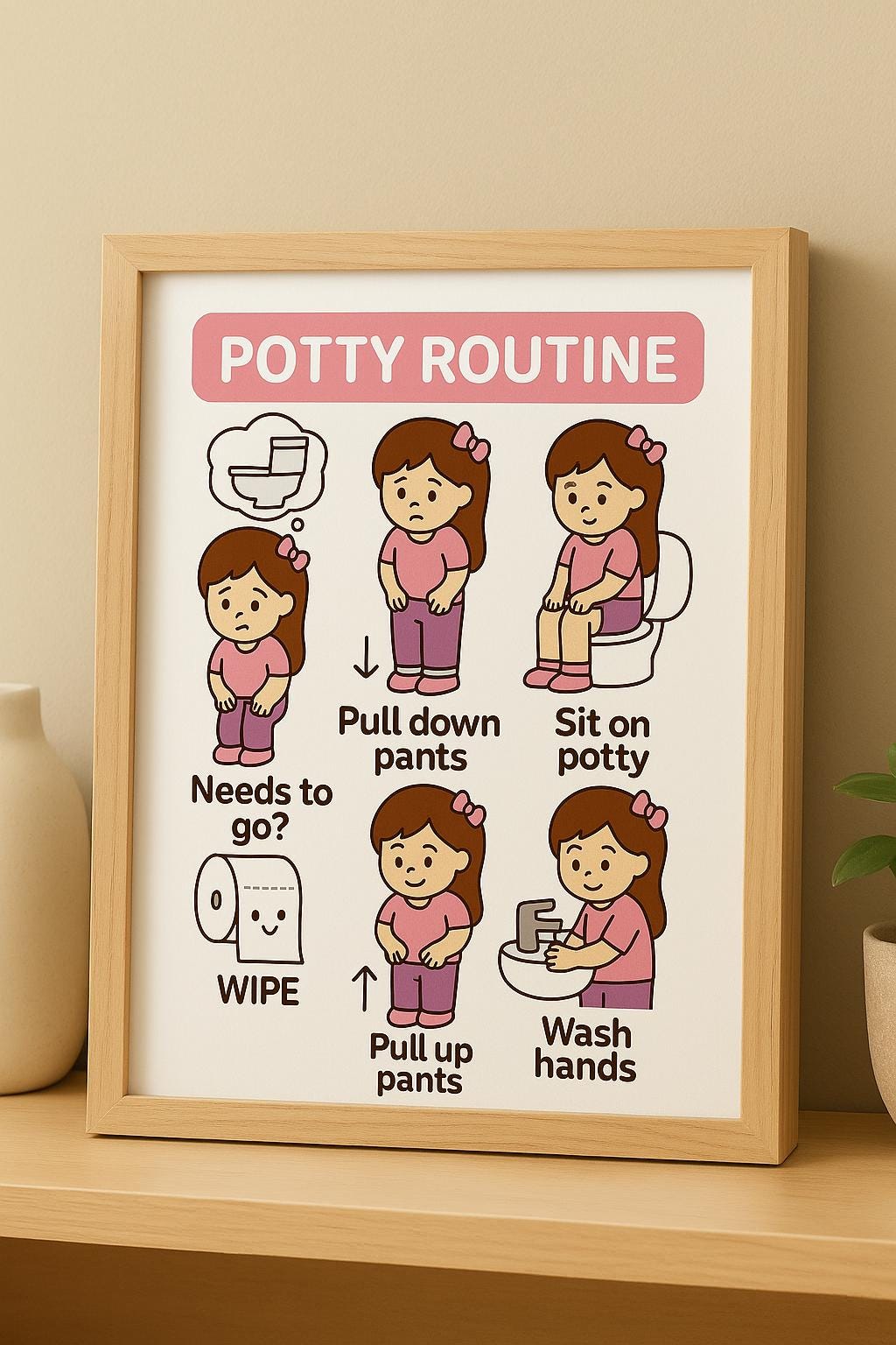 Printable Girl Potty Routine Chart – Visual Bathroom Routine for ...