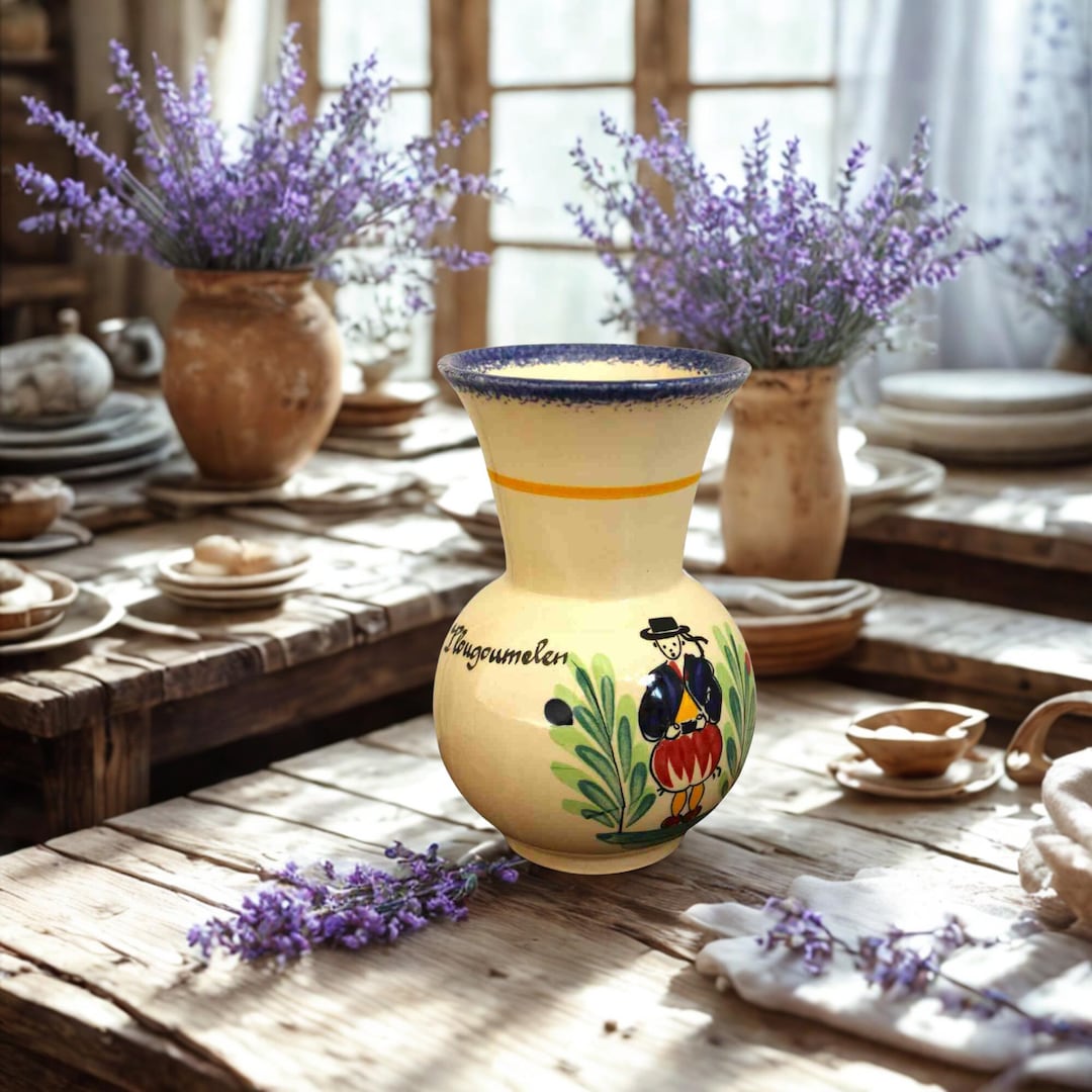 French Country Vase – Hand-painted Vintage Pottery – Rustic Ceramic ...