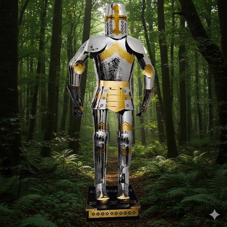 Medieval Stainless Steel Full Body Knight Armor Suit With Golden Back ...