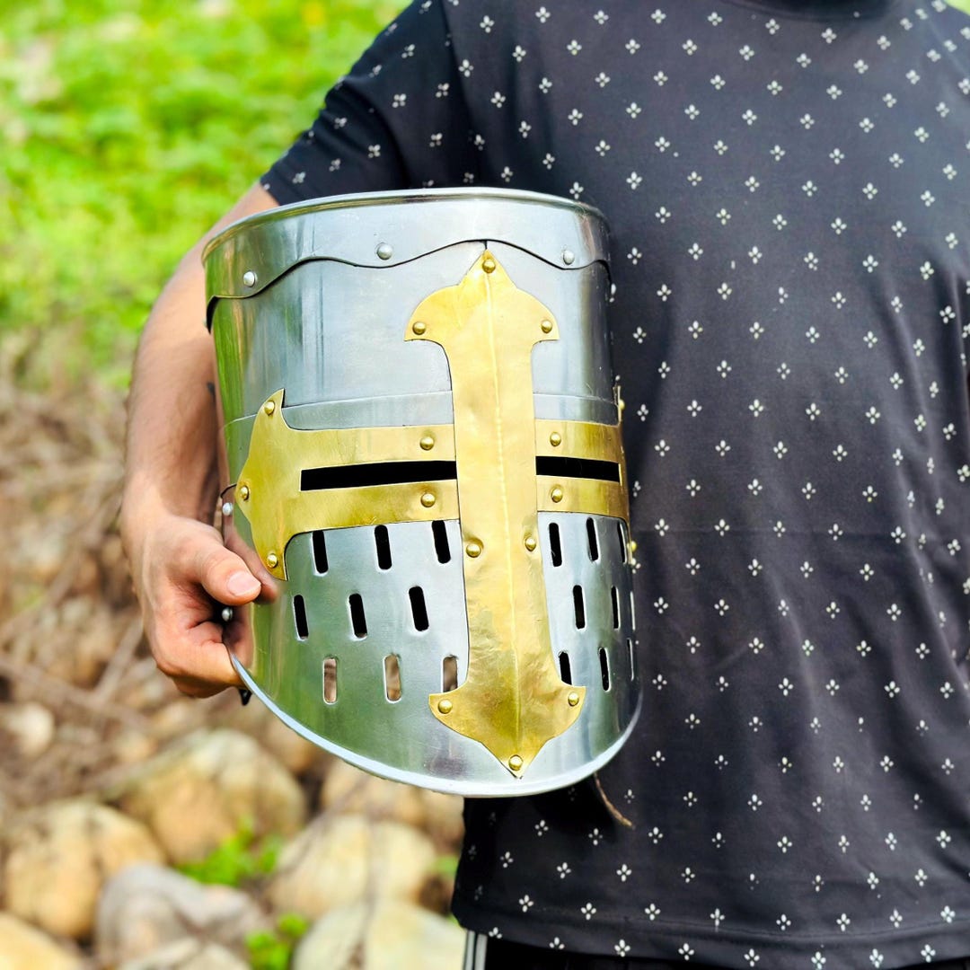 Templar Helmet - Brass Cross Helmet - Crusader Templar Helmet - 13th ...