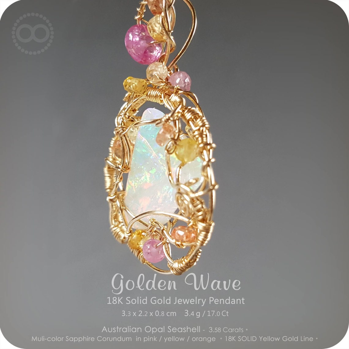 Australian Opal Seashell GOLDEN WAVE 18K SOLID Gold Jewelry Pendant ...