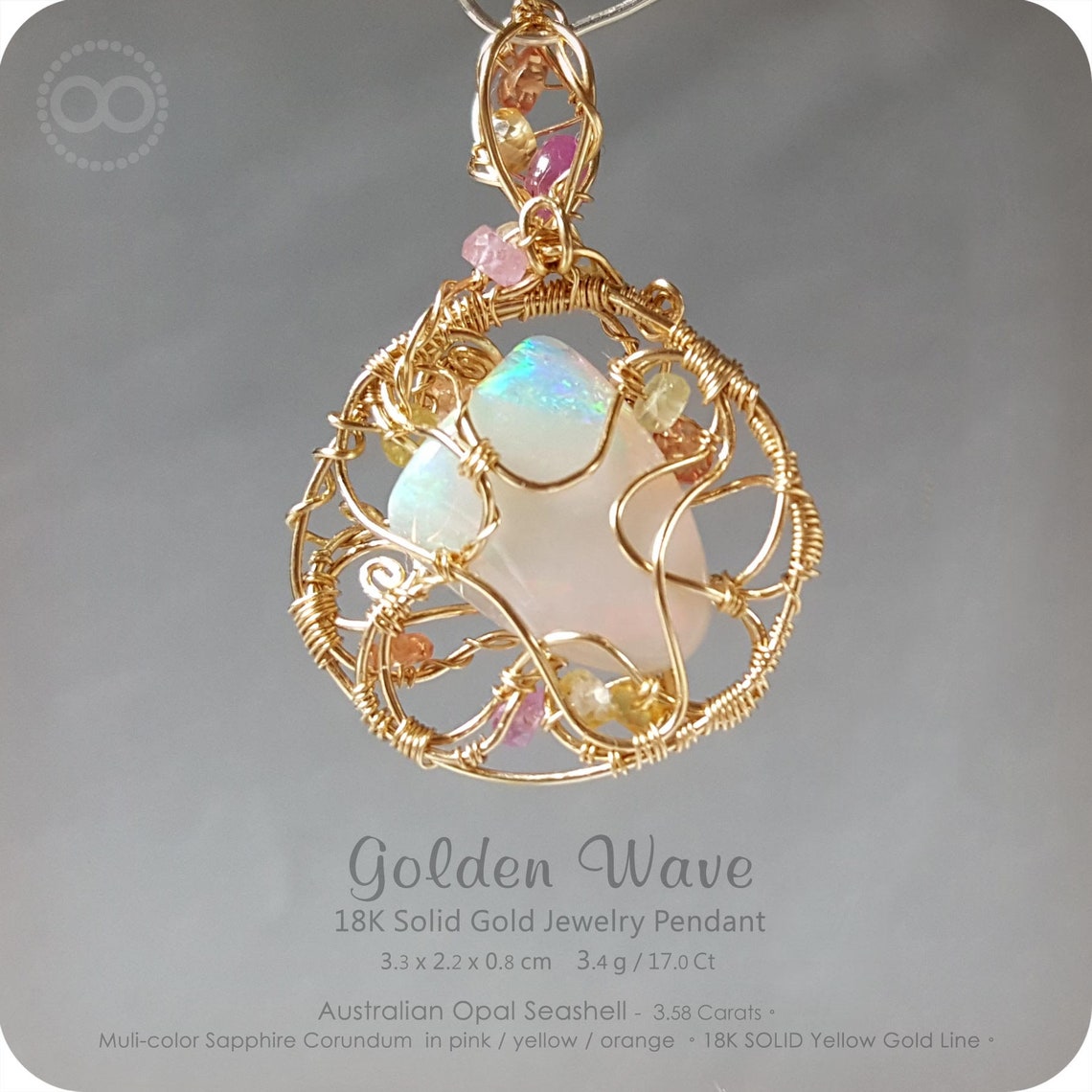 Australian Opal Seashell GOLDEN WAVE 18K SOLID Gold Jewelry Pendant ...