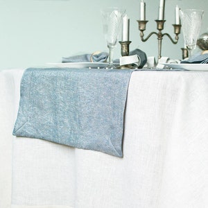 Blue Silver Linen Table RUNNER Metallic Table Decor Sparkly Christmas ...