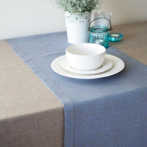 Blue Linen TABLE RUNNER Summer Dinner Long Runner Woodland Wedding ...