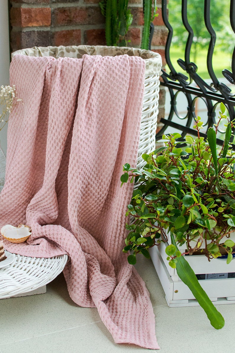Blush Pink Linen Throw Blanket Washed Bedspread Bed Cover Boho Home ...