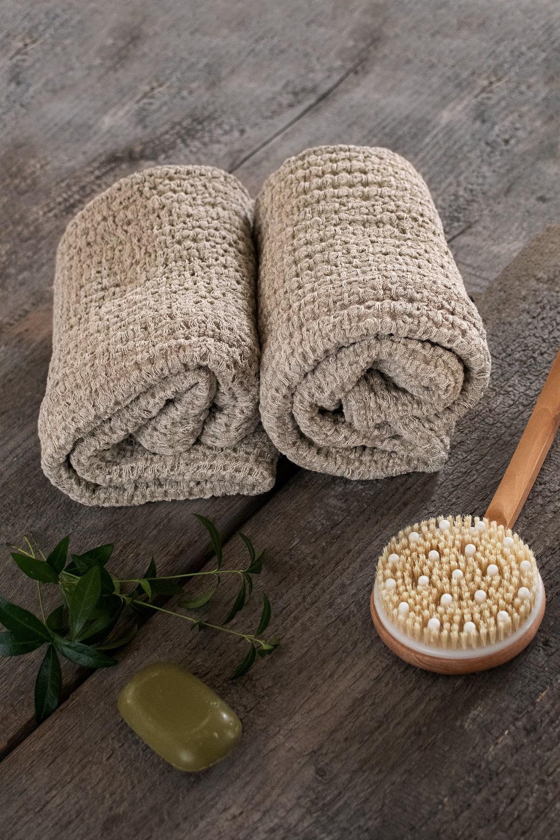 Natural Linen Bath Towels Rustic Waffle Body Towels Thick | Etsy